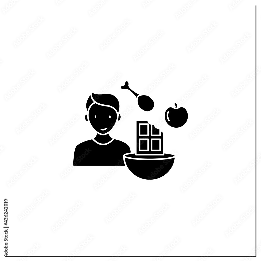 Mindful eating glyph icon. Mixing, matching different foods. New tastes ...