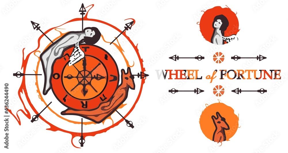 Esoteric symbols on the theme of the Tarot card Wheel of Fortune. Wheel ...