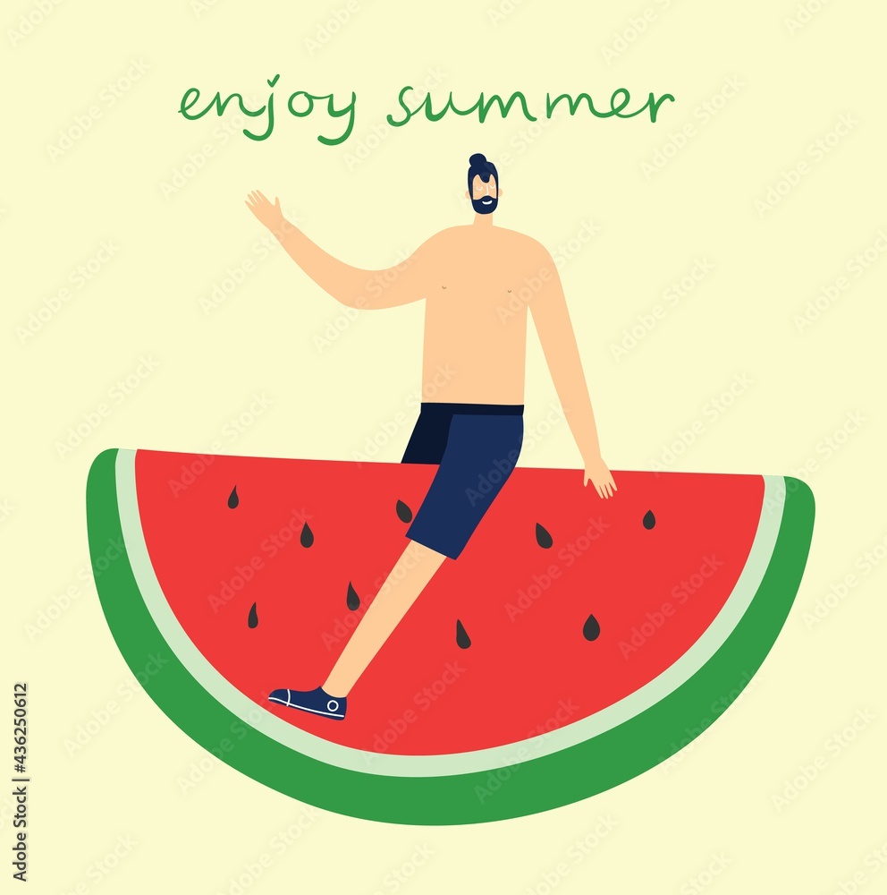 Happy watermelon day concept cartoon characters of man and woman ...