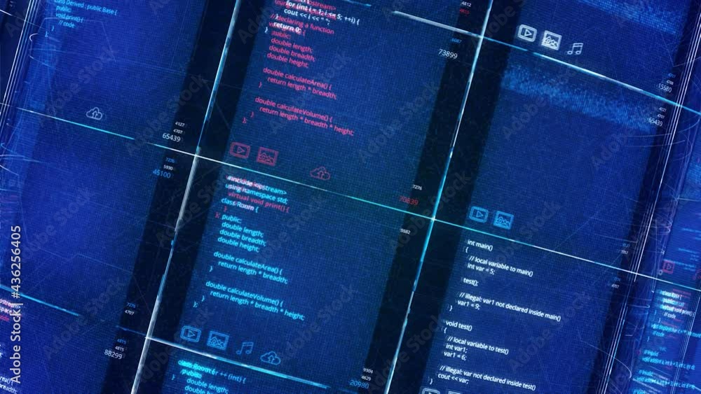 3d software base with codes. Animation. Projection of software with ...