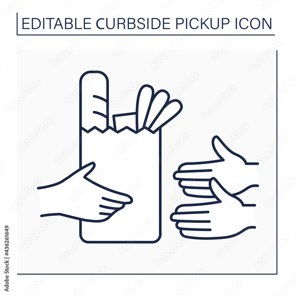 Curbside pickup line icon.Obtaining products from grocery from hand to ...