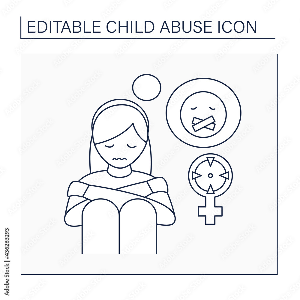Sexual abuse line icon. Rape. Aggressive actions against young girl ...