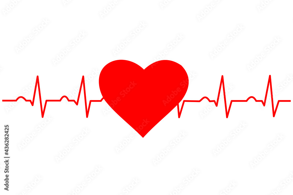 normal heart rhythm graph inside red heart shape, concept for medical ...