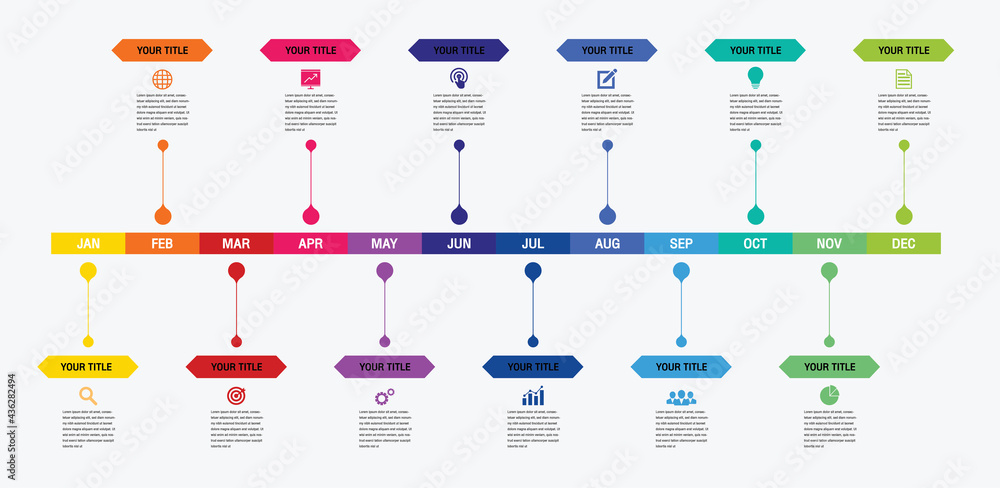12 months or 1 year timeline infographic, timeline infographics for ...