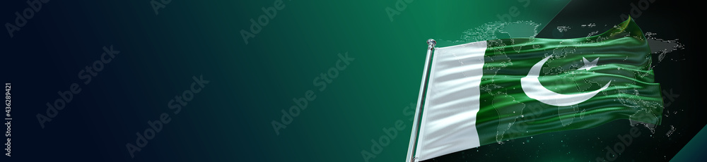 Pakistan Flag with World Map and large Gradient Single Flag Stock ...