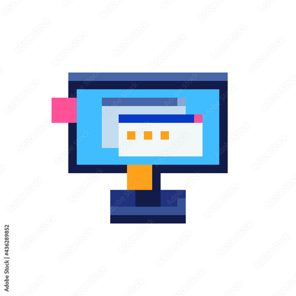 Monitor and browser window flat style icon. Pixel art. Computer ...