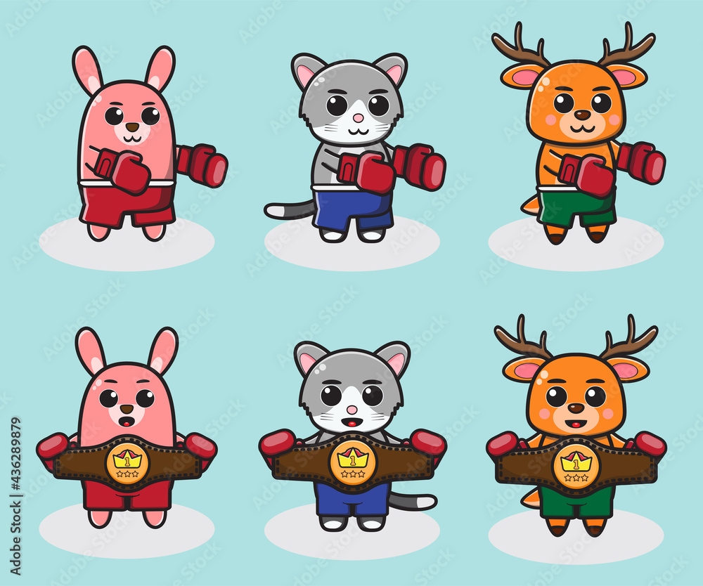 Vector, cartoon, and illustration of animal wearing boxing gloves and ...