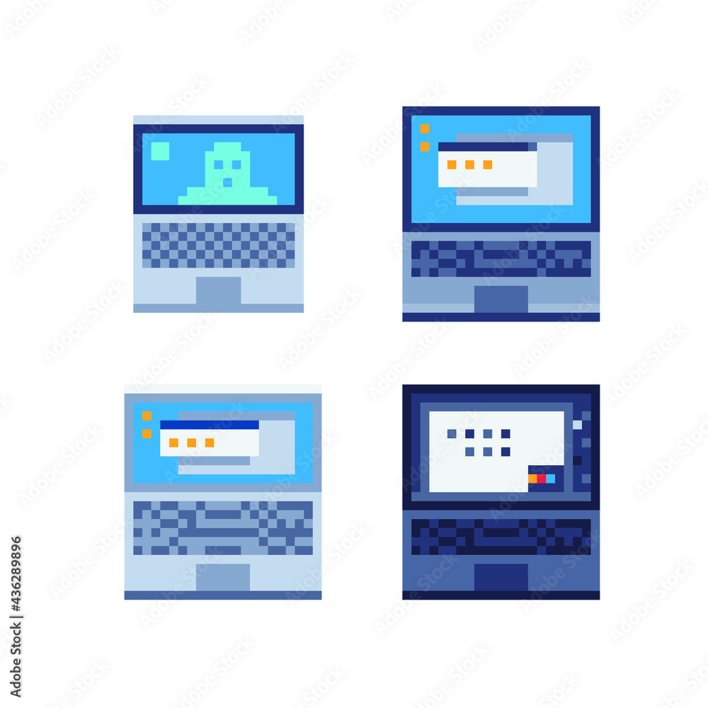 Laptop pixel art icons set. Design for logo, stickers, web, mobile app ...