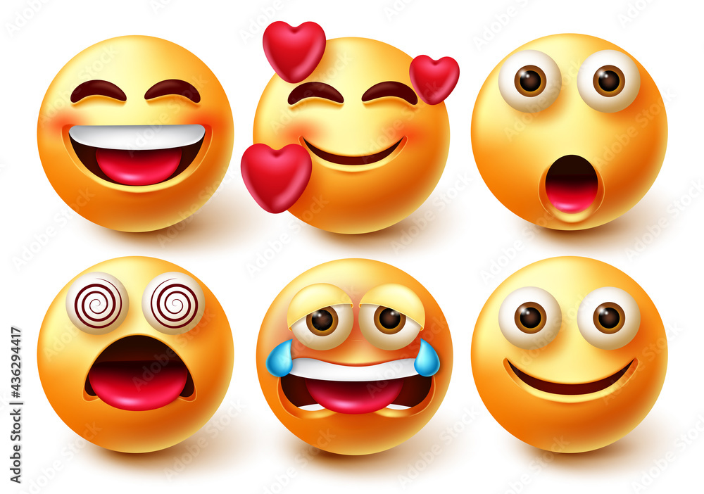 Vecteur Stock Smileys emoji vector character set. Smiley 3d emoticons ...
