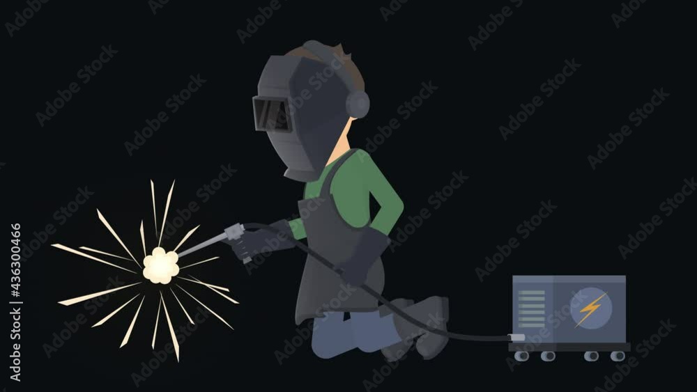 Welder. Animation of a repairman with a welding machine, the alpha ...