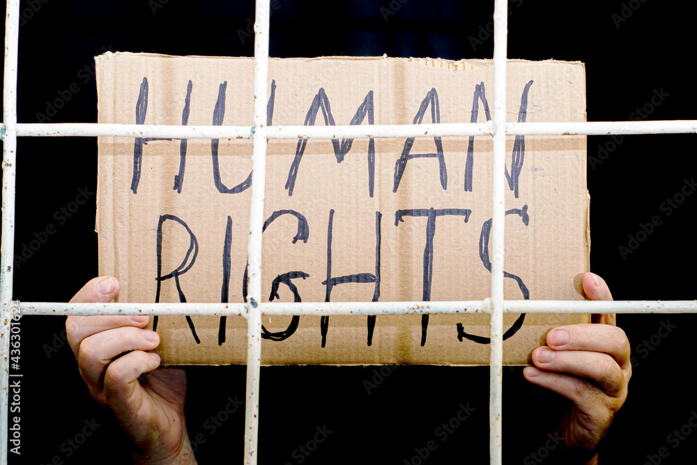 the concept of human rights freedom of speech hands hold a cardboard ...