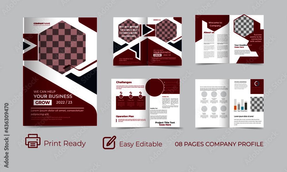 Vetor de corporate business brochure template layout design, 8 pages brochure company profile ...