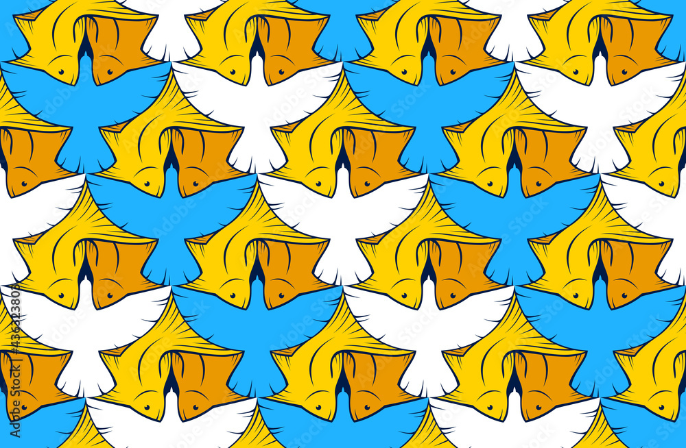 Birds and fishes vector seamless background in Escher artist graphic ...