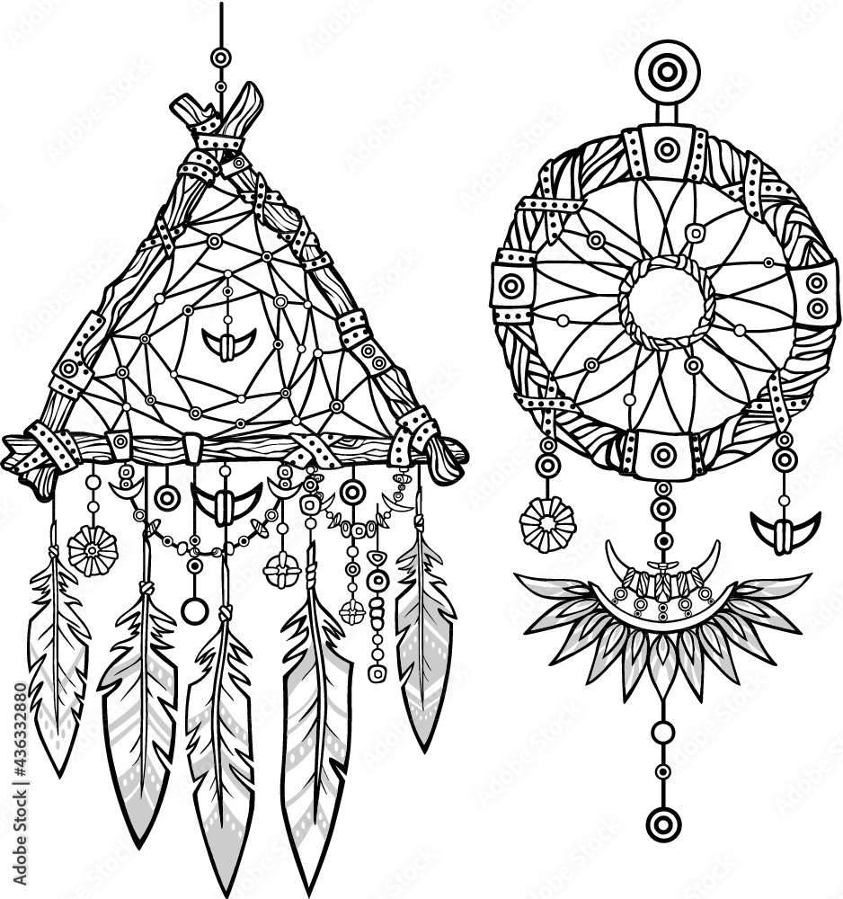 Round and triangular Dreamcatcher.Native American Indian talisman with ...