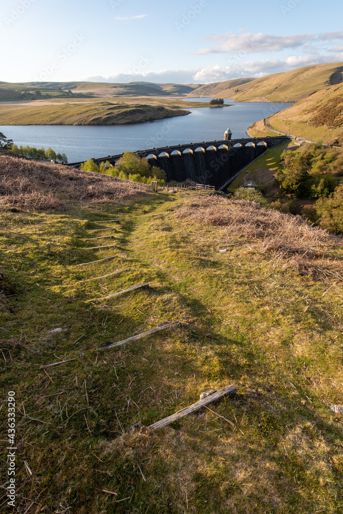 Elan valley reservoirs and dams in spring time in the welsh countryside ...