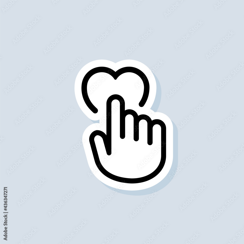 Touch heart sticker. Human hand is pushing on heart icon. Love symbol ...