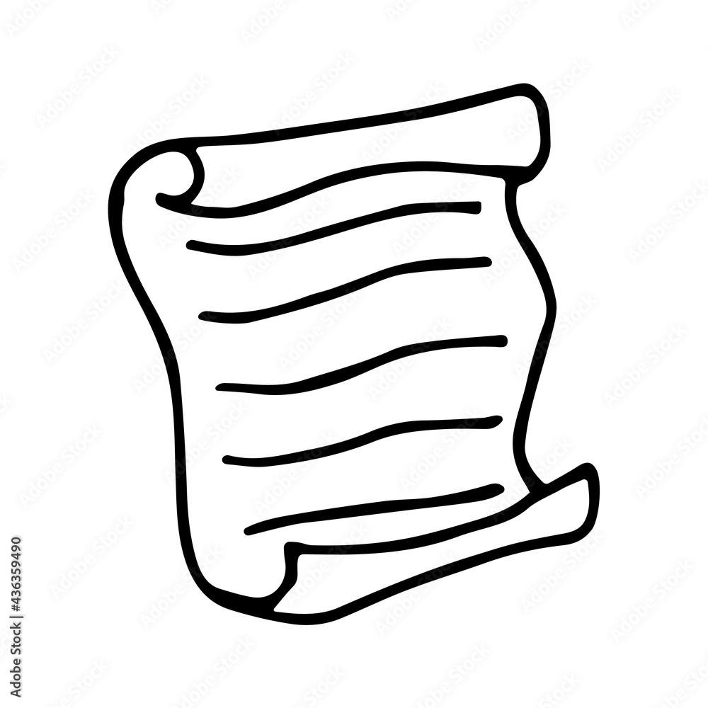 Paper scroll in doodle style. Hand drawn vector parchment with text ...