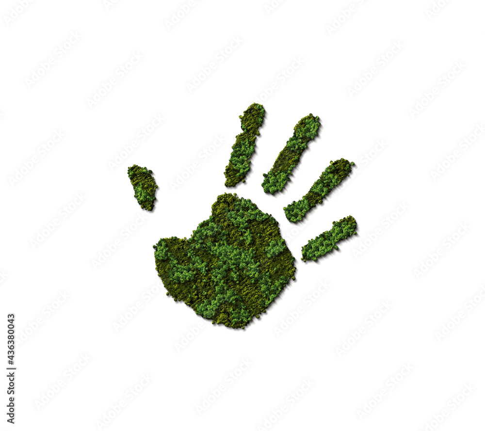 Green trees hand print isolated on white background, 3D Green hand ...