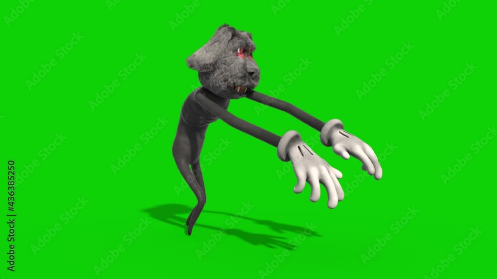 Bipedal Monster Dog Walkcycle Green Screen Side 3D Rendering Animation ...
