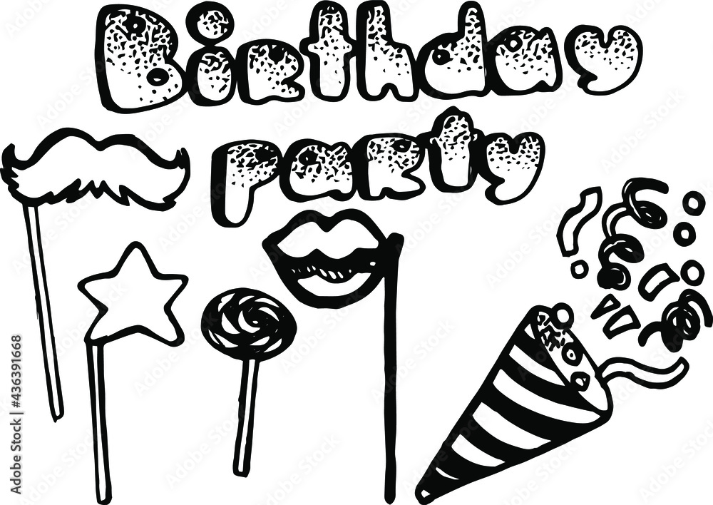 Vector hand drawn doodles birthday objects set, birthday pattern ...