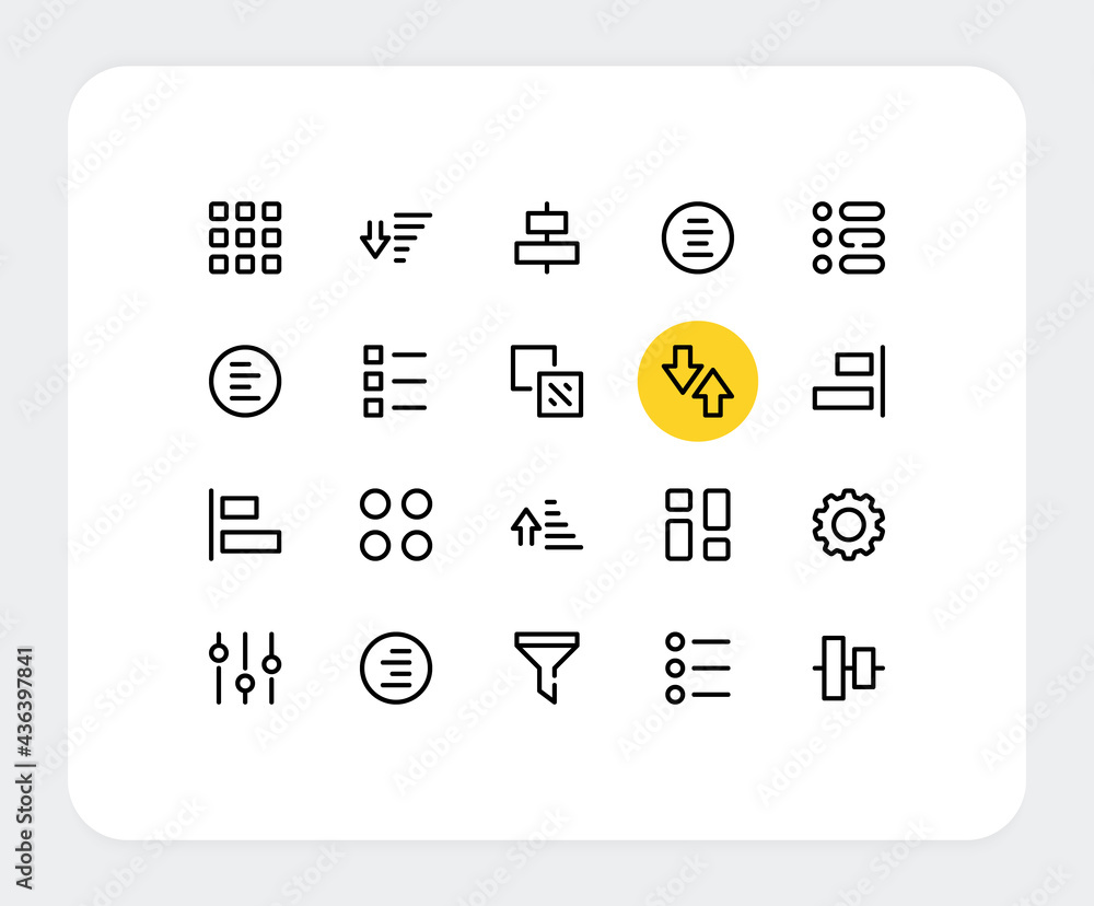 Sorting vector line icons. Simple outline symbols. Sort and filter data ... Sorting vector line icons. Simple outline symbols. Sort and filter data ...