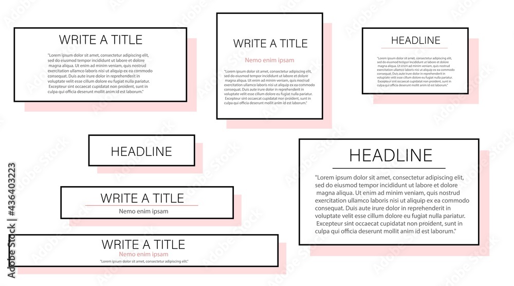 Header. Set, window for text. Frame with title and information for ...