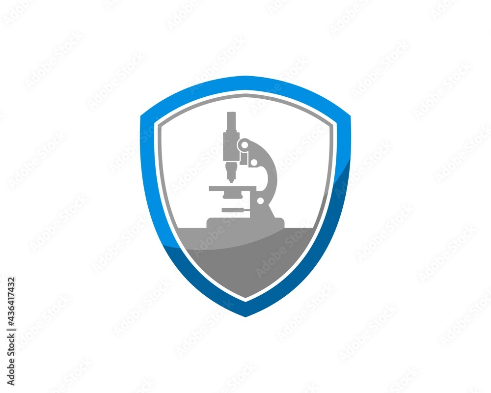 Simple shield with laboratory microscope inside Stock Vector | Adobe Stock