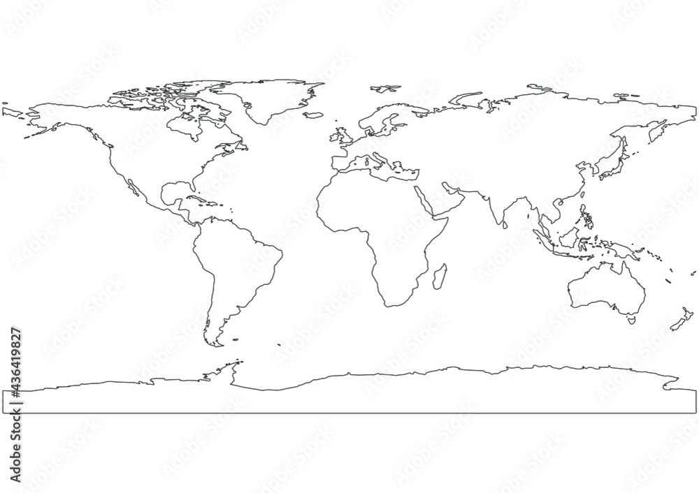 World map outline template. Silhouette real global graphic line vector ...