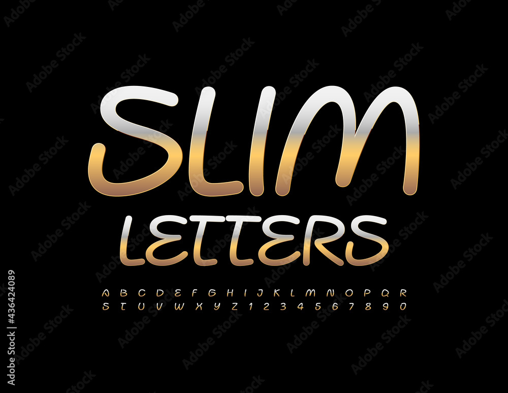 Vector Gold Alphabet. Creative Metallic Font. Set of Slim Letters and ...