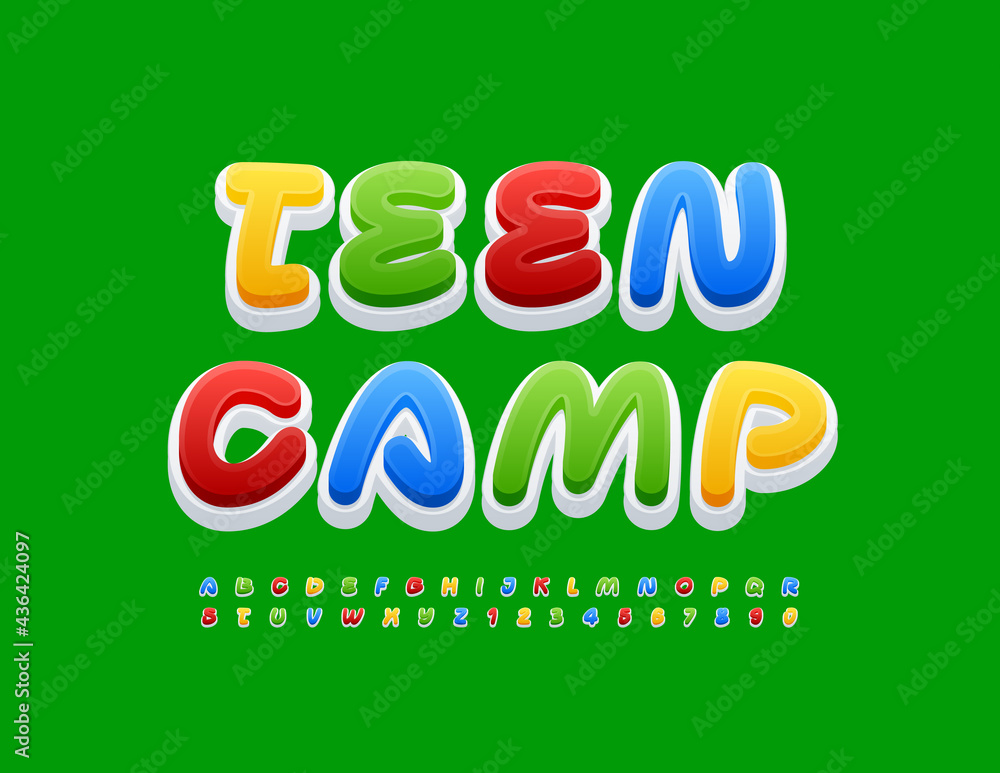 Vector creative banner Teen Camp with Colorful Font. Handwritten ...
