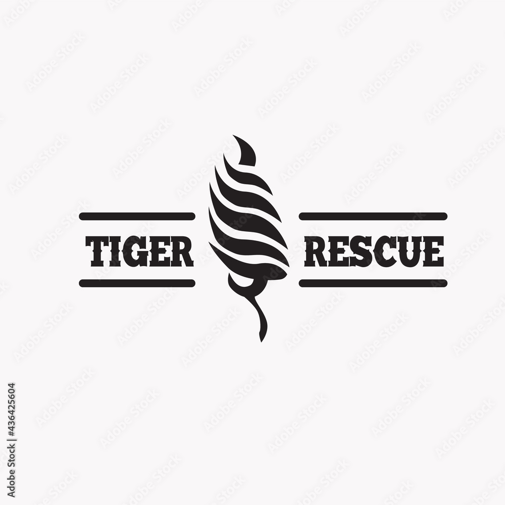 Tiger Rescue logo design illustration. Black logo design with tiger ...
