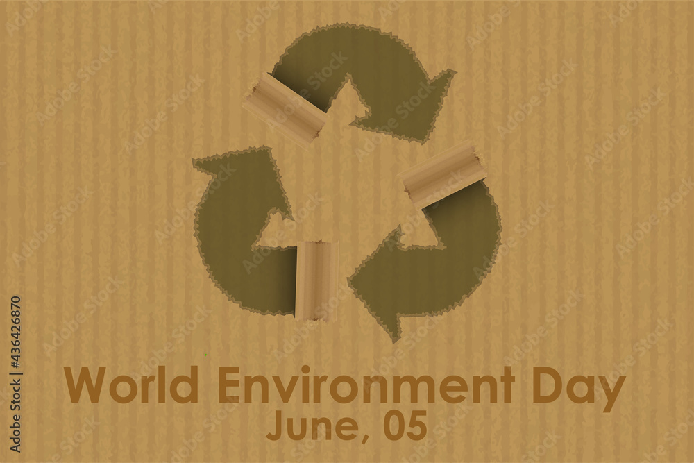 Recyling symbol on teared cardboard, World Environment Day concept ...