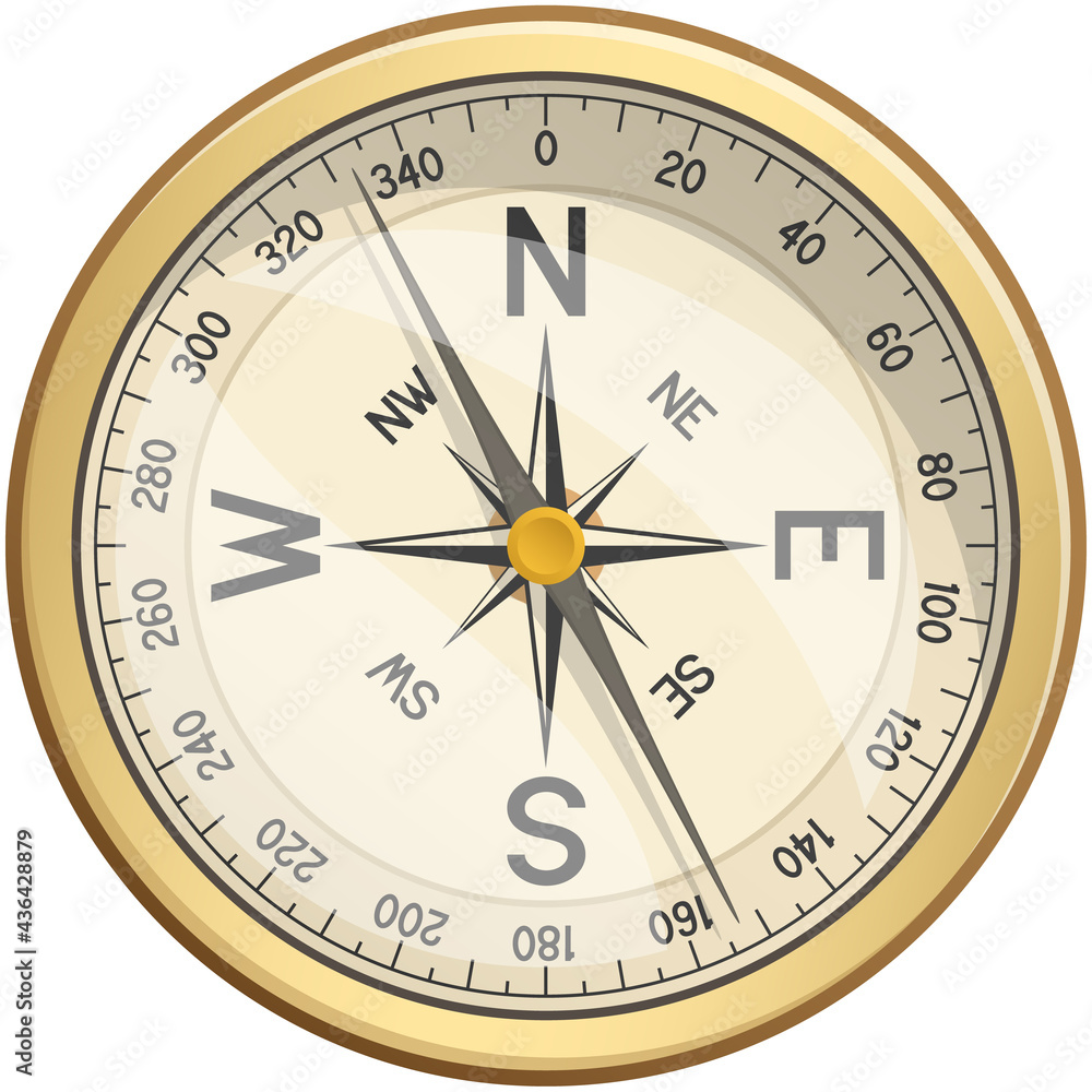 Vector illustration of a top-down view of a navigational compass. Stock ...