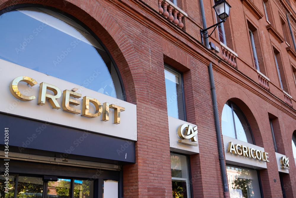 ca brand sign text and logo of Credit Agricole french bank on facade ...