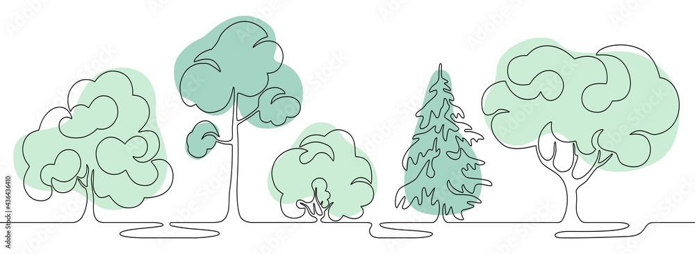 Outlines of trees. Linear art. Vector set of illustrations on an ...