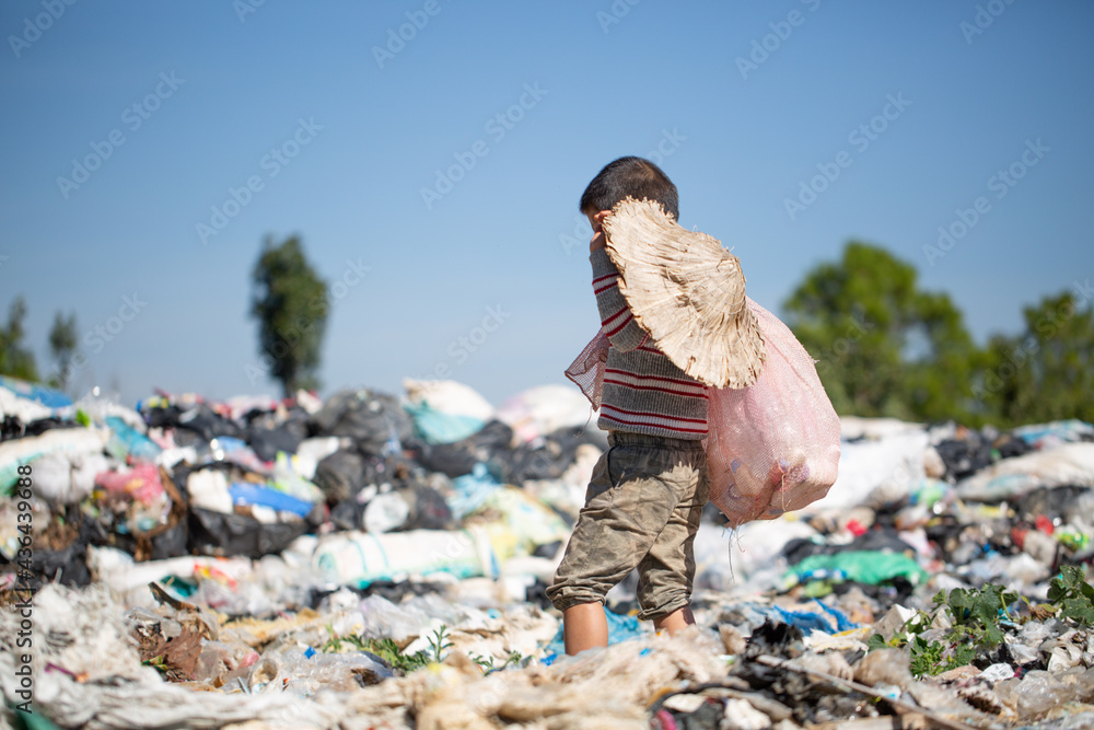 Poor children collect garbage for sale because of poverty, Junk recycle ...