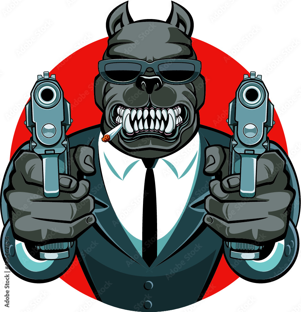 dog in suit aiming with guns Stock Vector | Adobe Stock