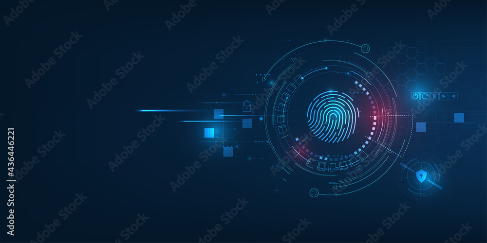vector abstract security system concept with fingerprint on technology ...