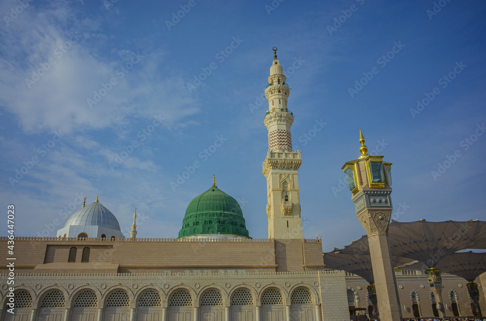 The Beautiful Masjid al Nabawi along with the Green Dome Stock Photo ...