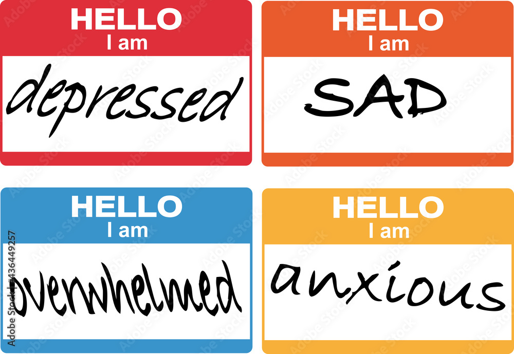 Vetor do Stock: Stickers, labeling people as depressed, sad, anxious ...