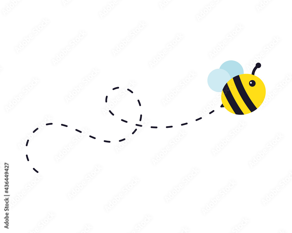 Bee flying path. A bee flying in a dotted line The flight path of a bee ...