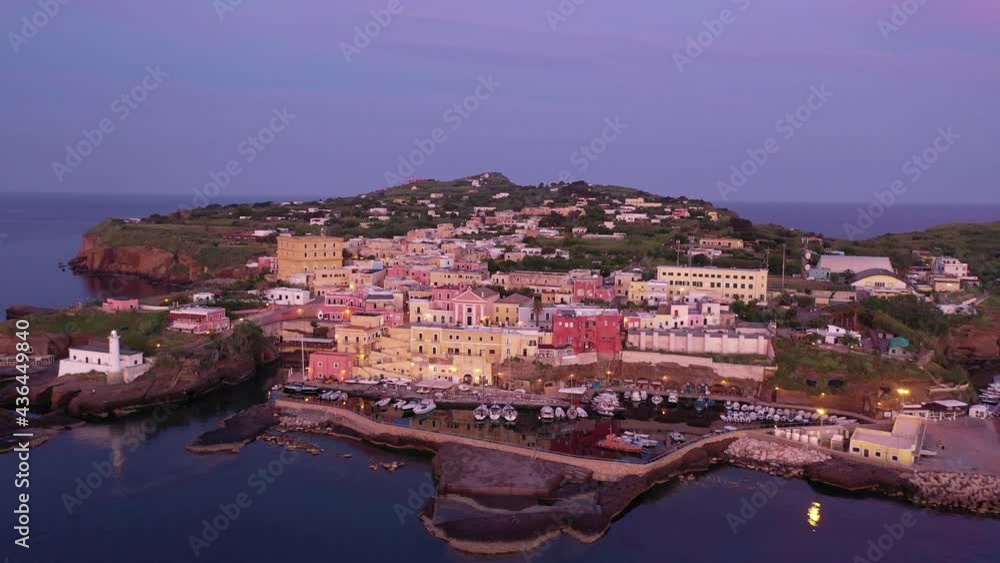 Panoramic aerial view of Ventotene island, Italy. The characteristic ...