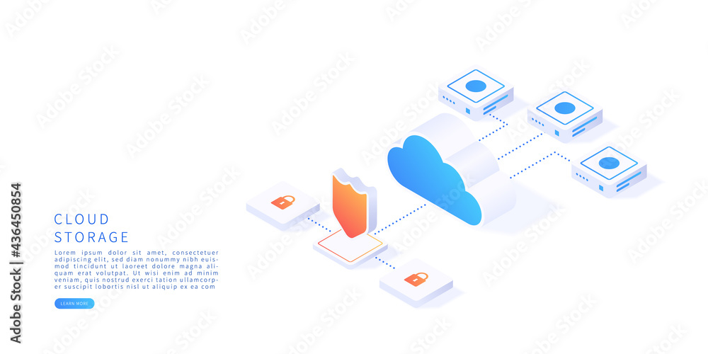 Cloud storage concept in isometric vector illustration. Digital service ...