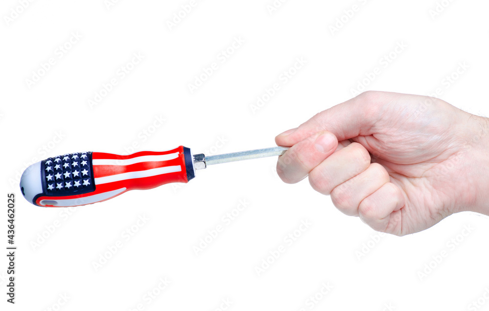 screwdriver with the american flag in hand on white background ...