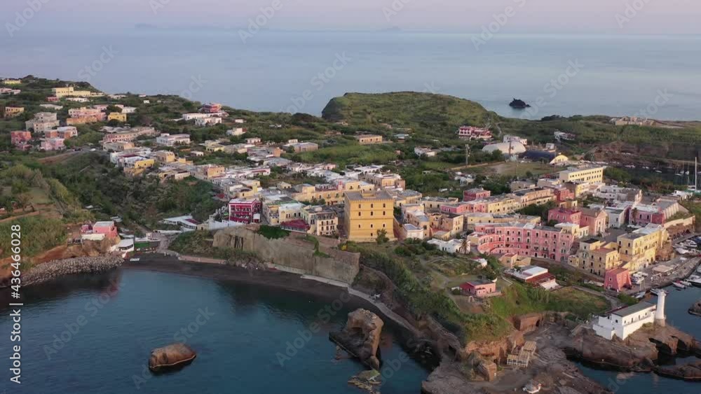 Panoramic aerial view of Ventotene island, Italy. The characteristic ...