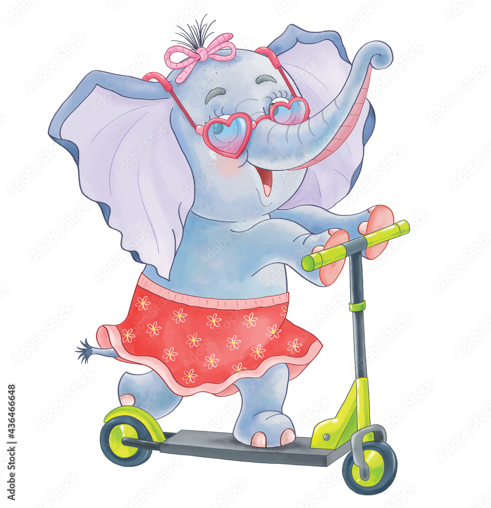 Cute baby elephant. Character design. Greeting card, poster, coloring ...