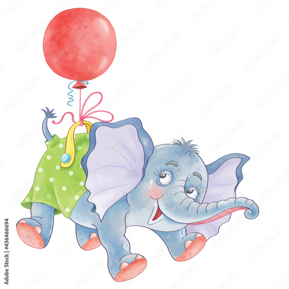 Cute baby elephant. Character design. Greeting card, poster, coloring ...