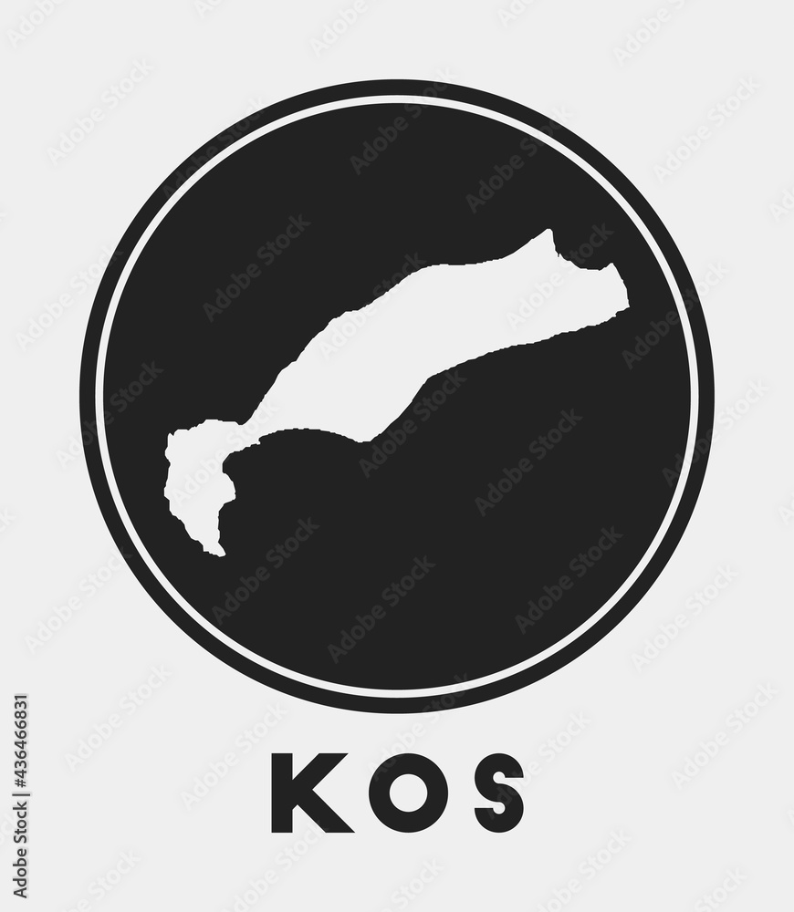 Kos icon. Round logo with island map and title. Stylish Kos badge with ...