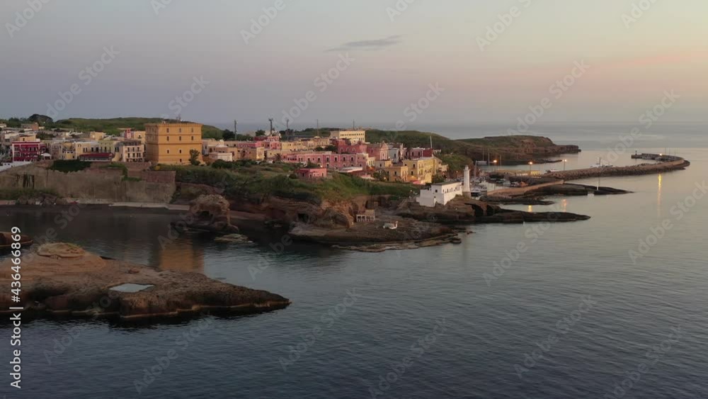 Panoramic aerial view of Ventotene island, Italy. The characteristic ...