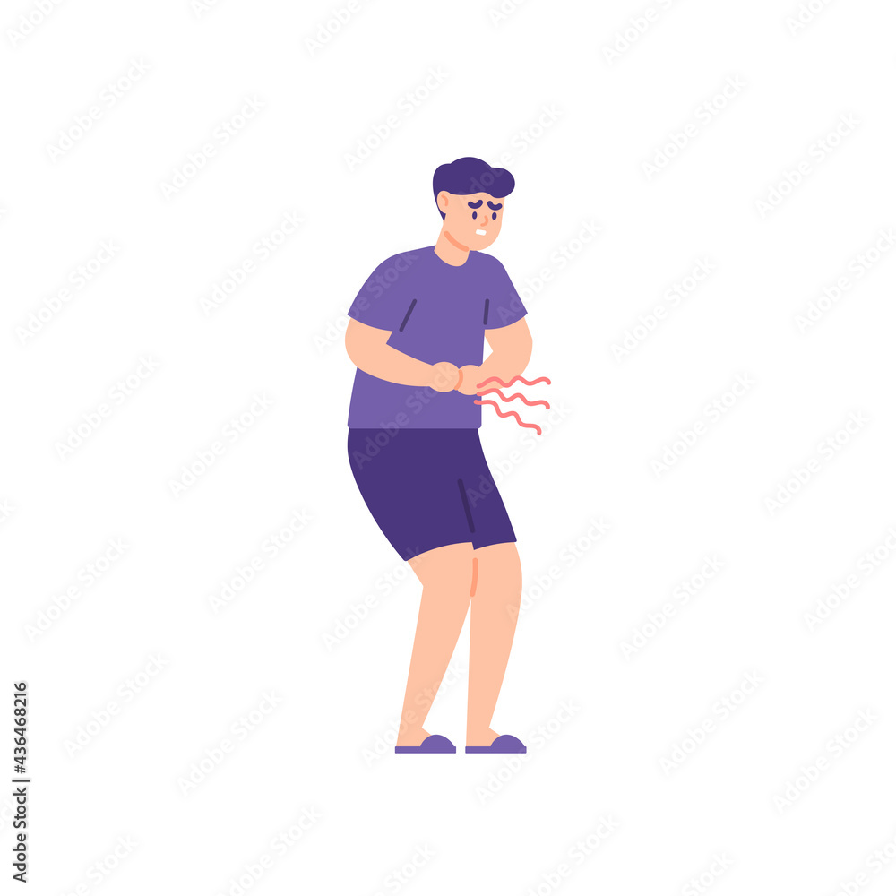 illustration of a man whose stomach rumbles or sounds because he is ...